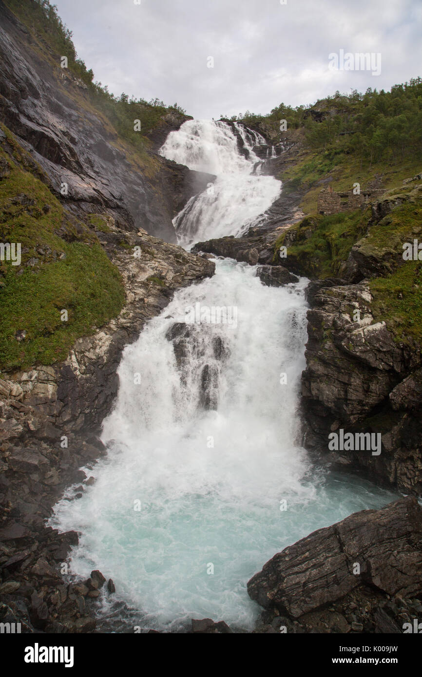 Giant Kjosfossen waterfall by the Flam to Myrdal Flamsbana Railway Line ...