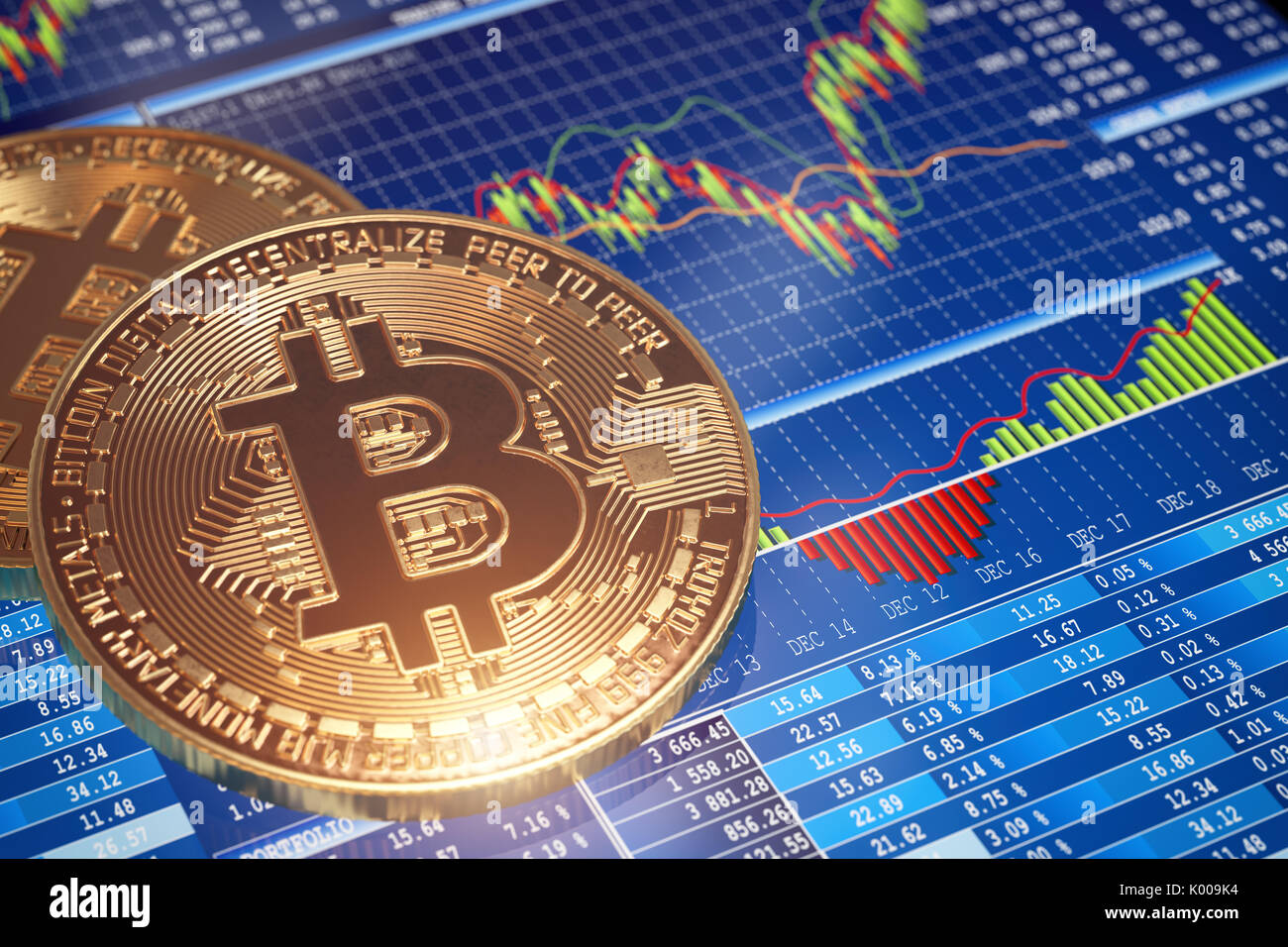 Golden Bitcoins ladder chart background. Graph of the growth of price ...