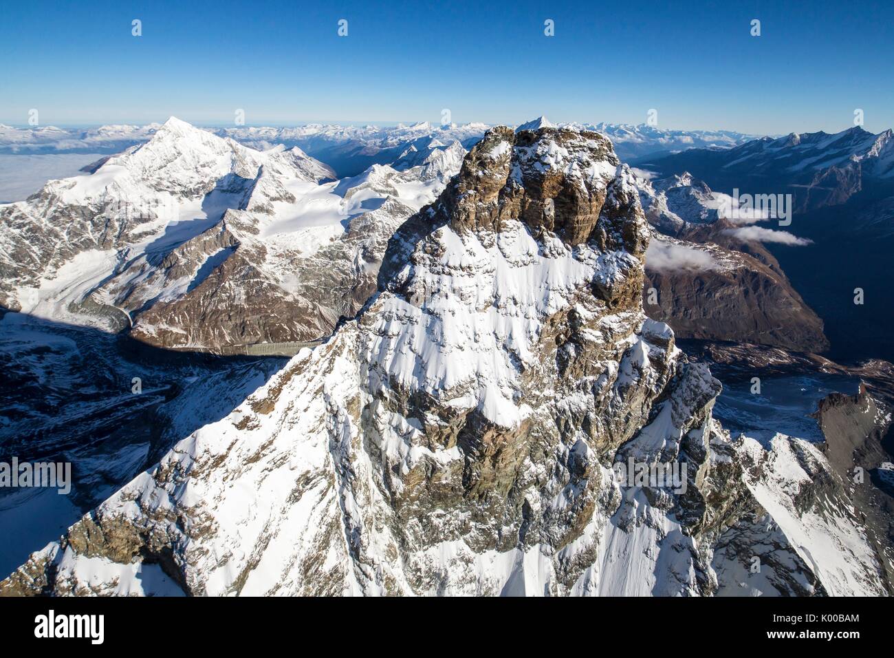 Aerial view of the italian side of Mount Cervino in winter. Zermatt ...
