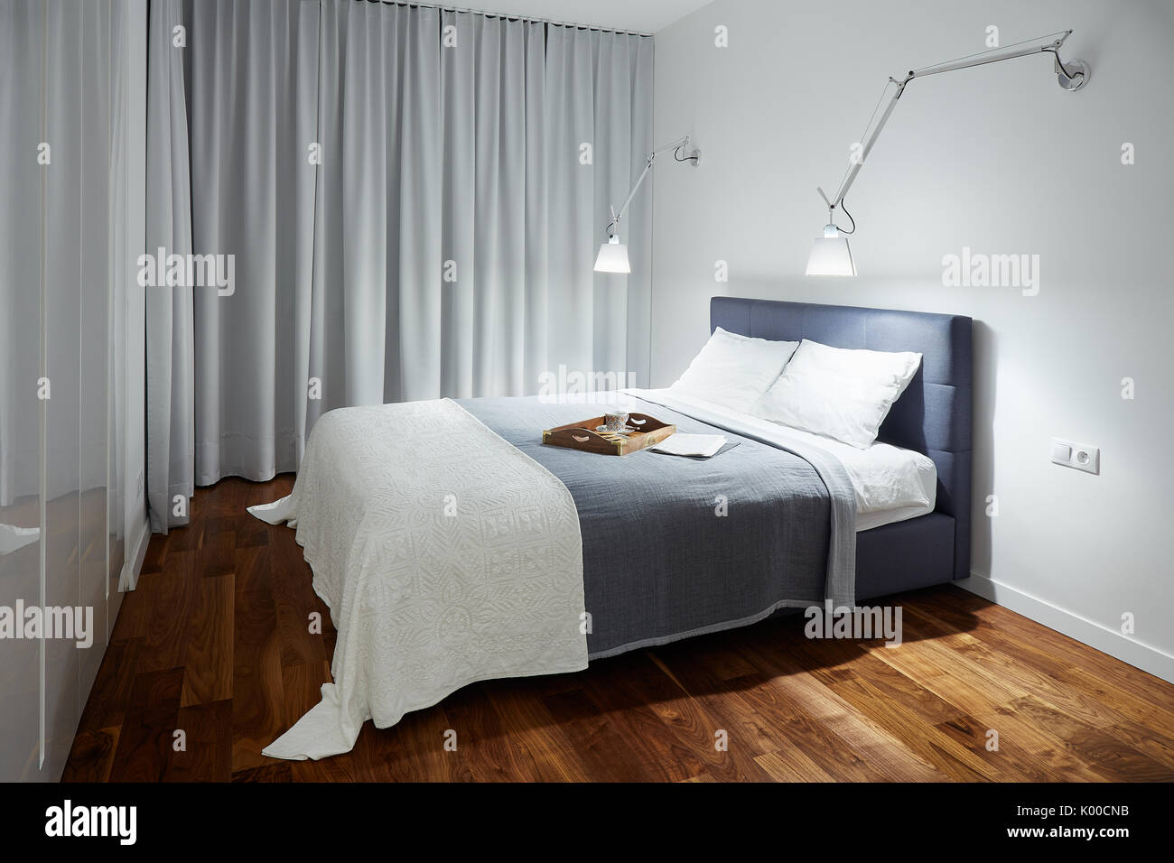 Modern bedroom, scandinavian interior Stock Photo - Alamy