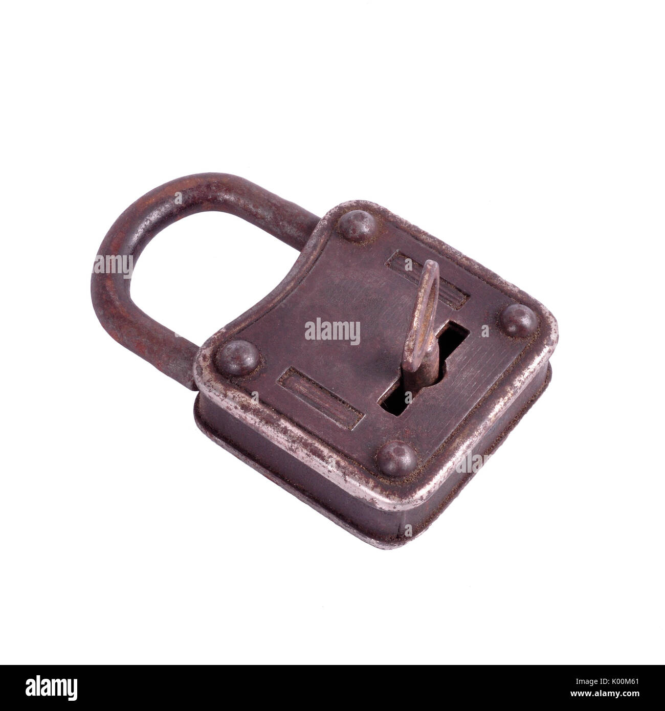 Old metal lock with key isolated on white background Stock Photo - Alamy