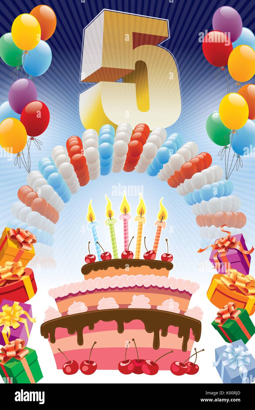 Background with design elements and the birthday cake. The poster or ...