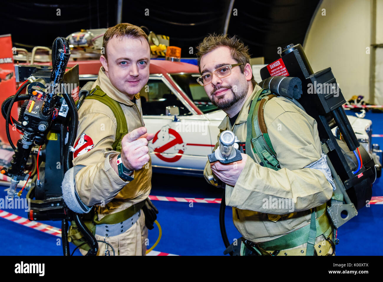 Two men dressed as characters from the film Ghostbusters, with a ...