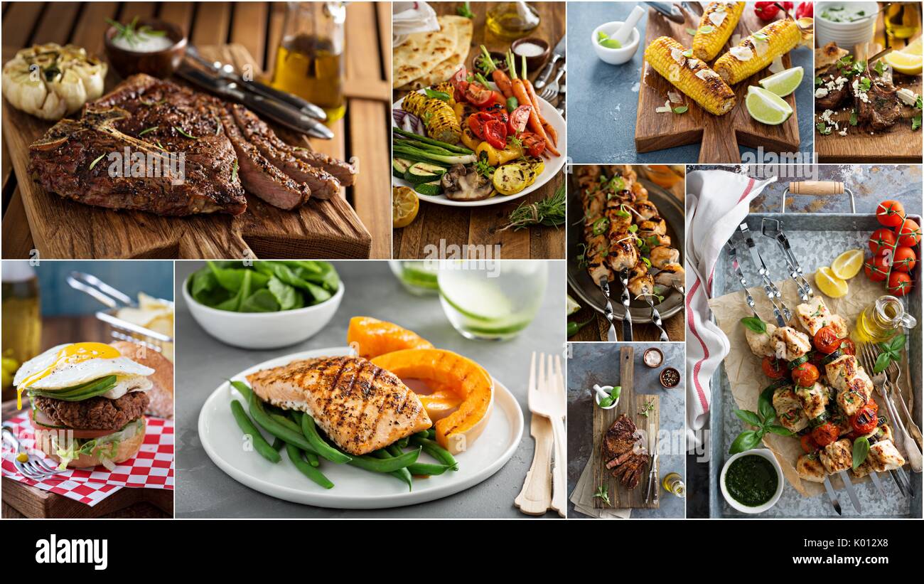 Grilled foods collage Stock Photo - Alamy