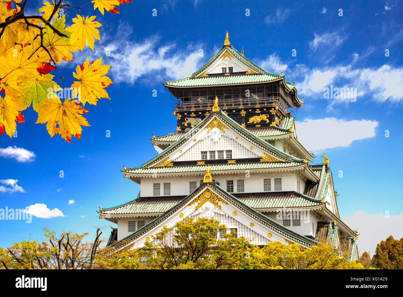 The beautiful Osaka Castle in Osaka with nice background, Japan Stock ...