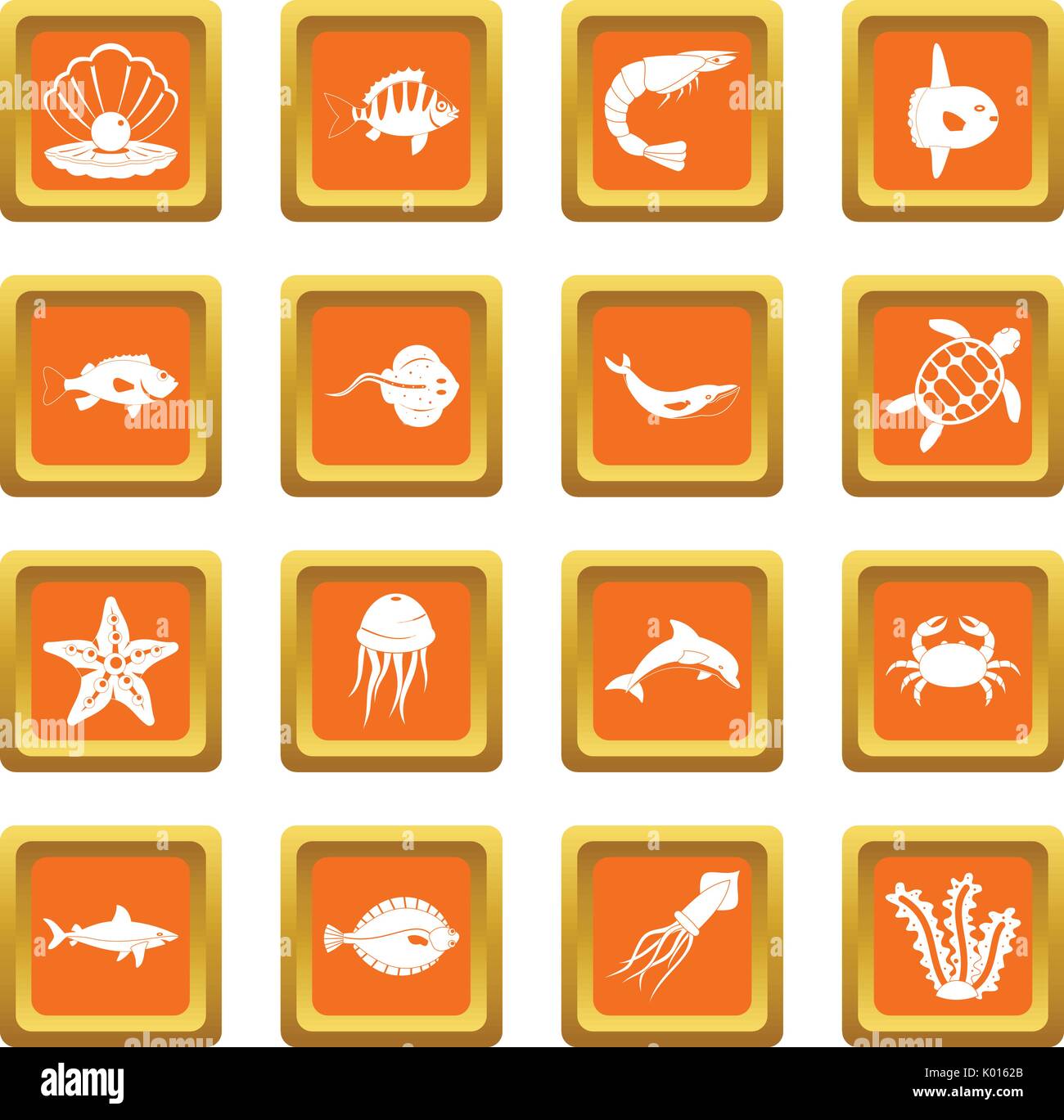 Sea animals icons set orange Stock Vector Image & Art - Alamy
