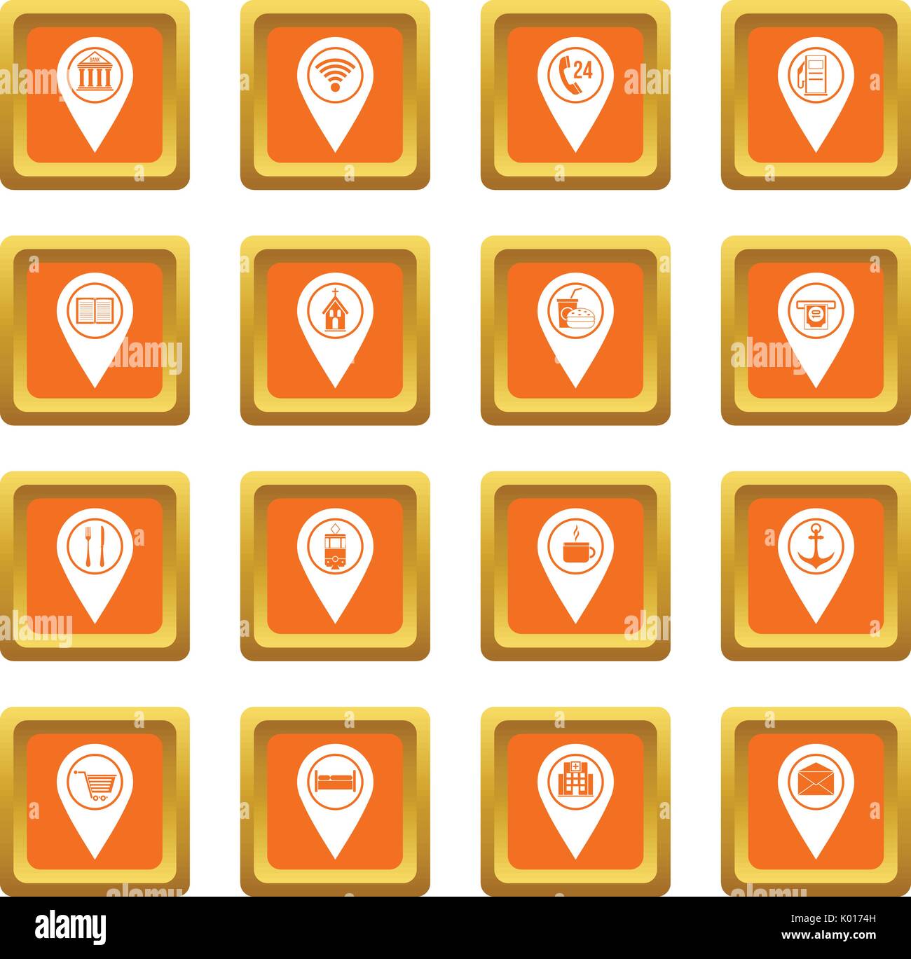 Points of interest icons set orange Stock Vector Image & Art - Alamy