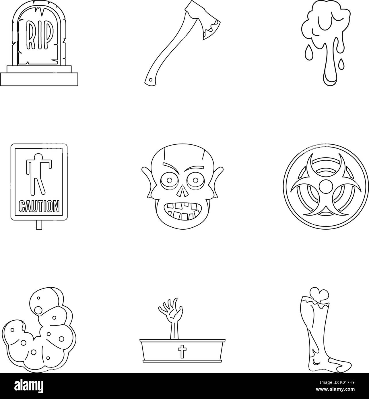 Zombie element icon set, outline style Stock Vector Image & Art - Alamy