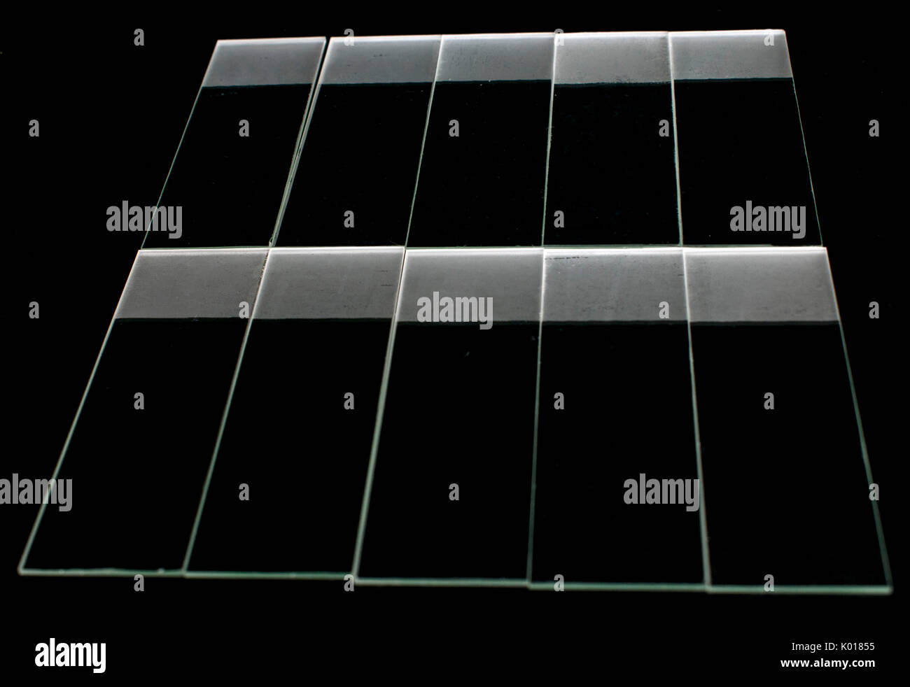 Many glass Microscope slides aligned, closeup, pattern and texture ...
