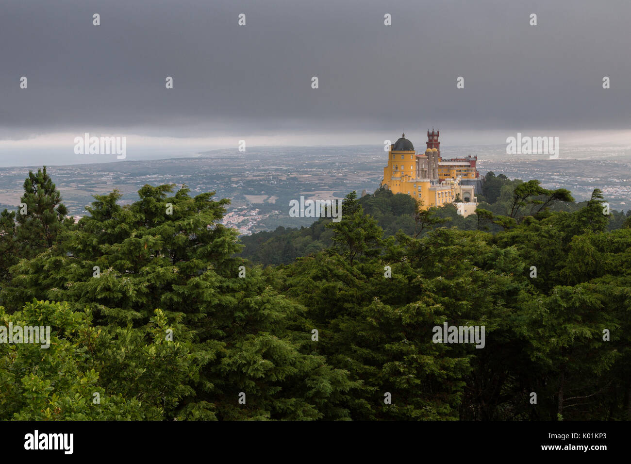 The colorful and decorated castle Palácio da Pena on top of hill São ...