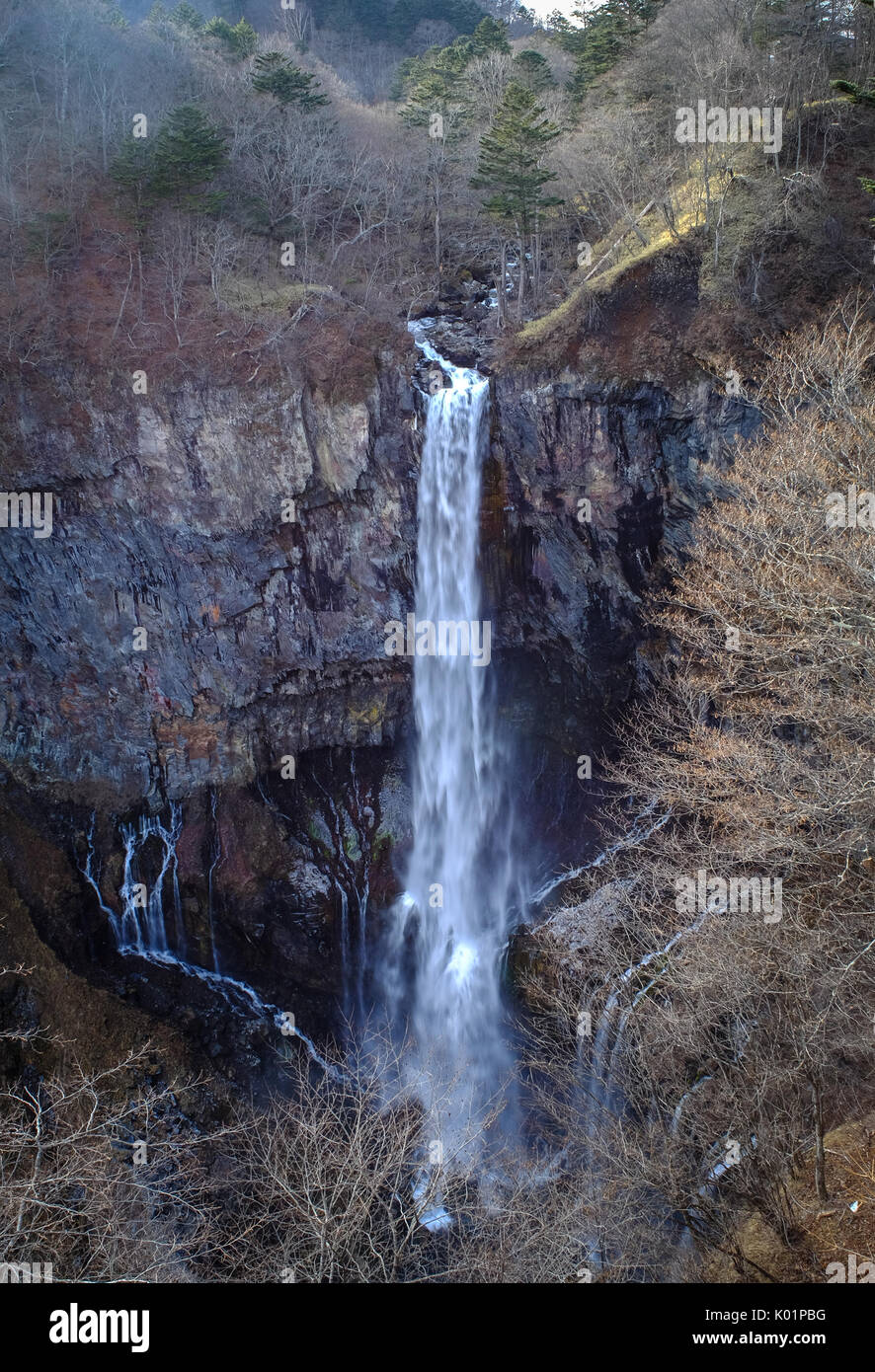 Kegon Waterfall at winter in Nikko National Park, Japan. The almost 100 ...