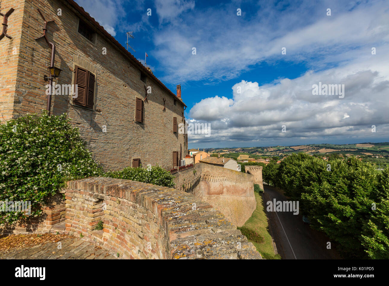 Blue sky frames the typical buildings of the old town surrounded by ...