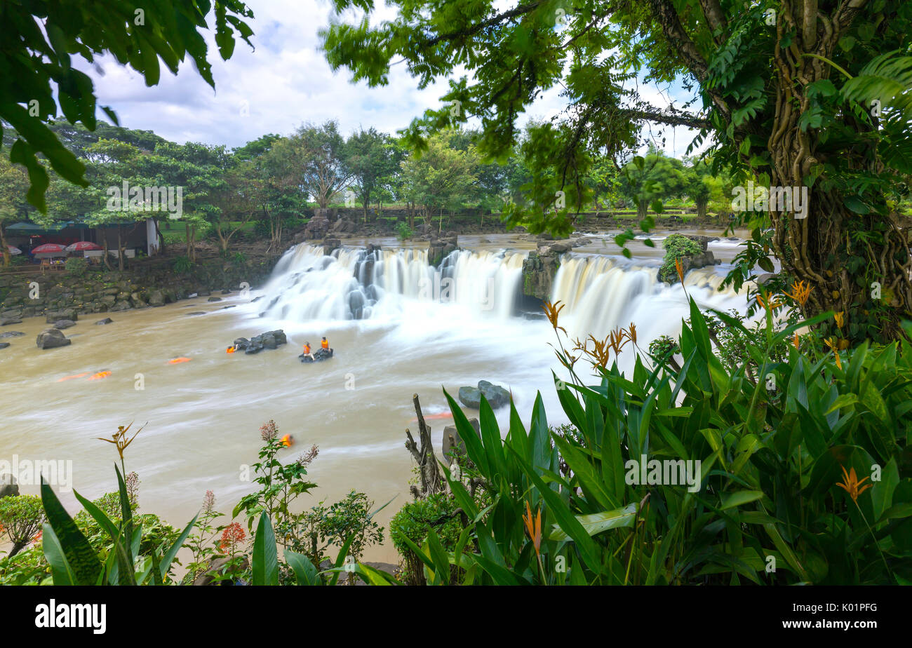 Beautiful waterfalls in Ecotourism with water flowing smooth as silk ...