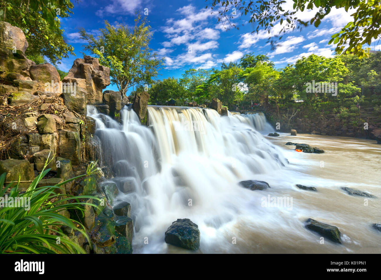 Beautiful waterfalls in Ecotourism with water flowing smooth as silk ...