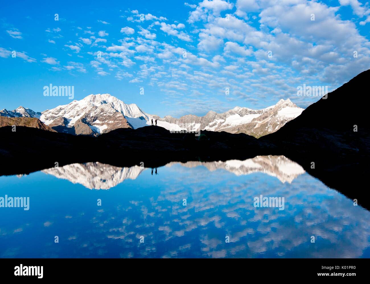 Alp Fora at dawn. In the background are the Mount Disgrazia and the ...