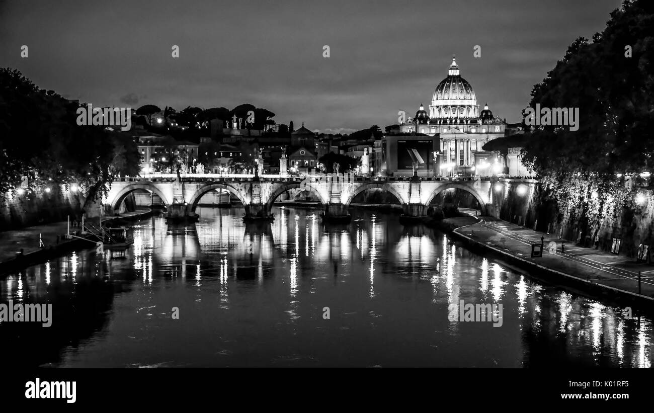River Tiber in Rome with a view over Vatican and St Peters Basilica ...