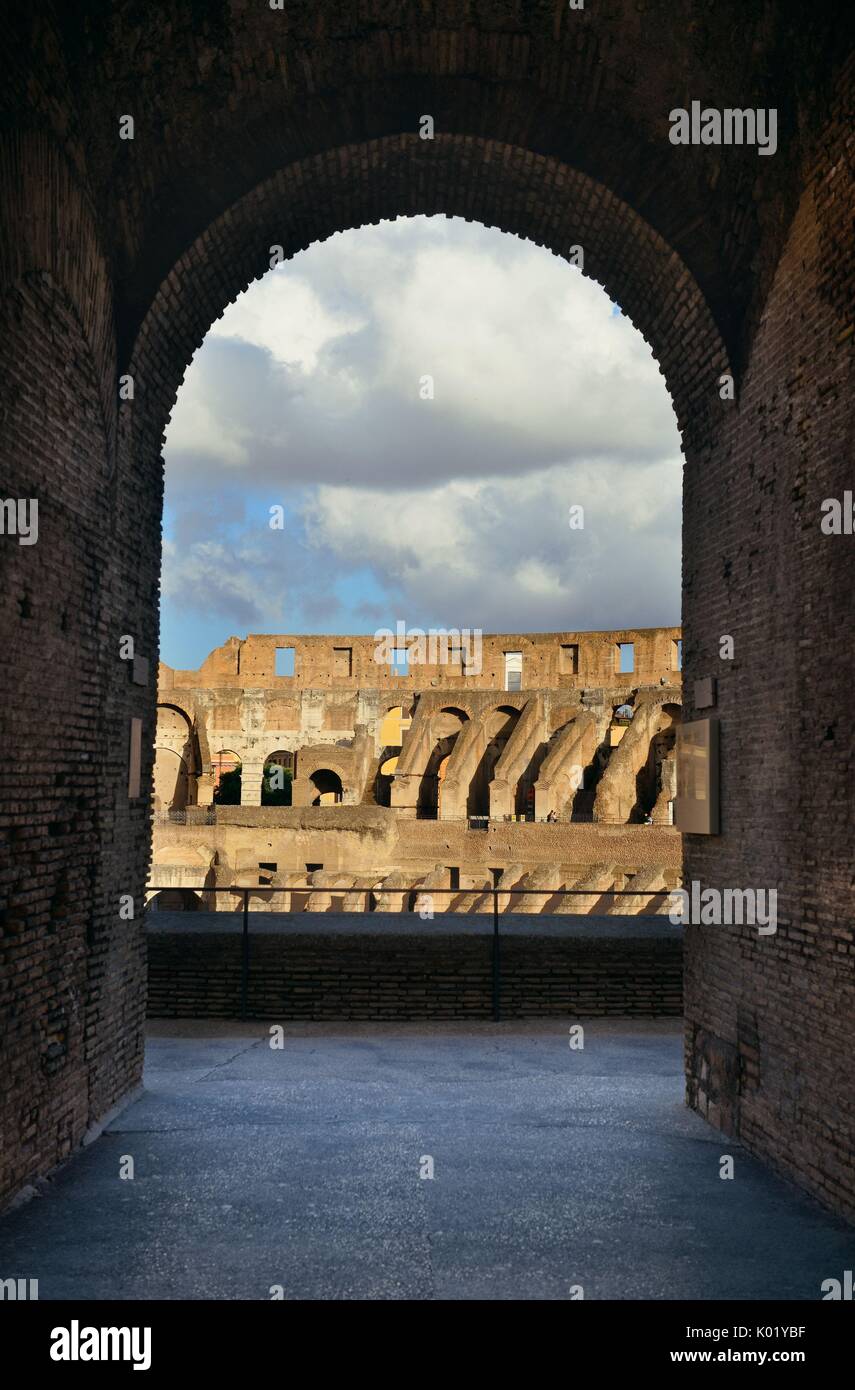 Archway in Colosseum, the world known landmark and the symbol of Rome ...