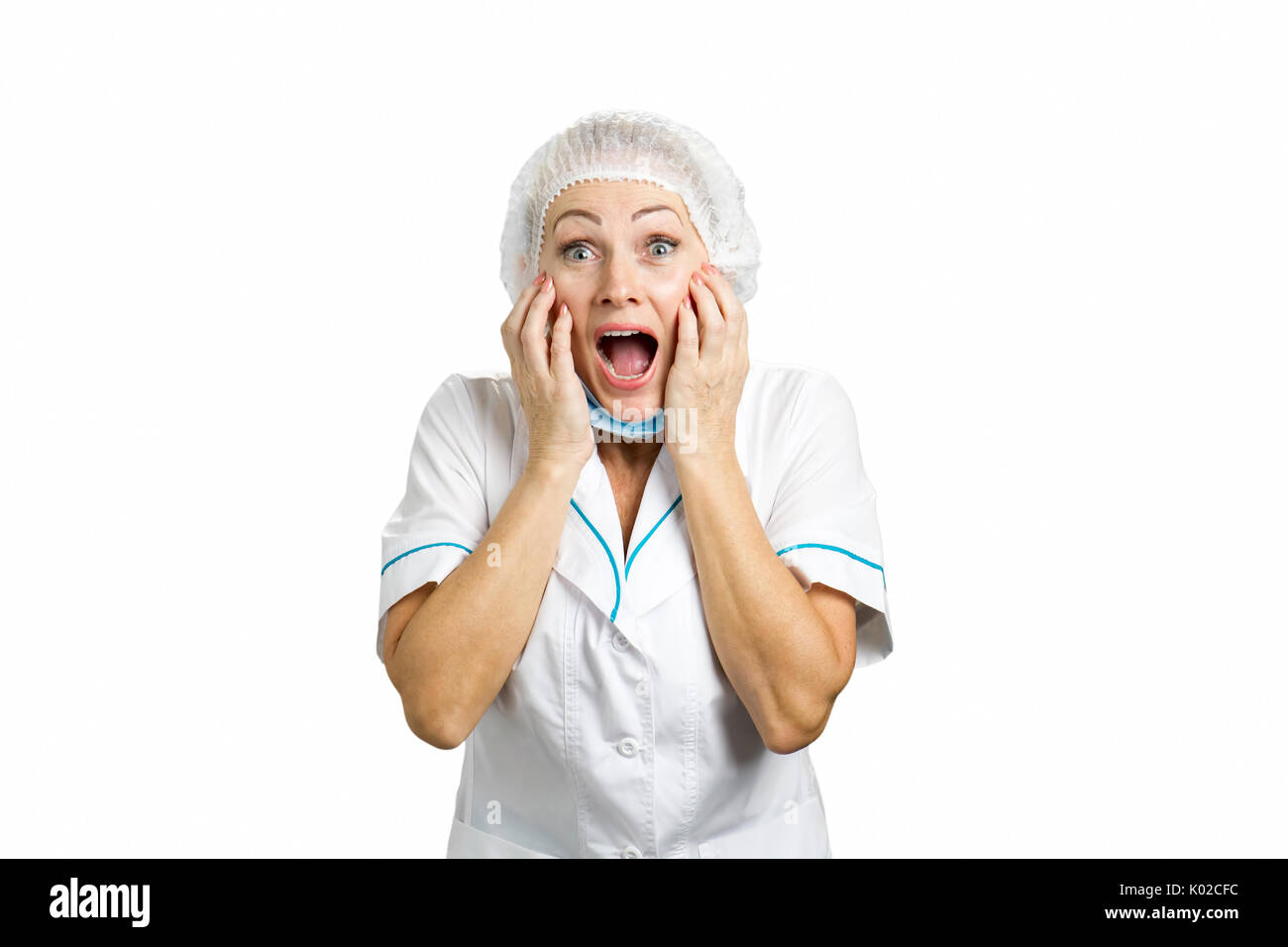 Happy medical doctor looking excited. Mature nurse is excited. Happy ...