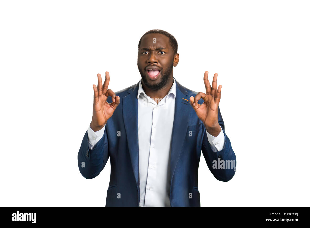 Happy businessman approving good job. Ok hand gesture of cheerful ...