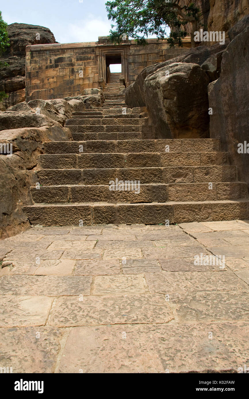 Stone Steps leading to Cave Temples at Badami, Karnataka, India, Asia ...