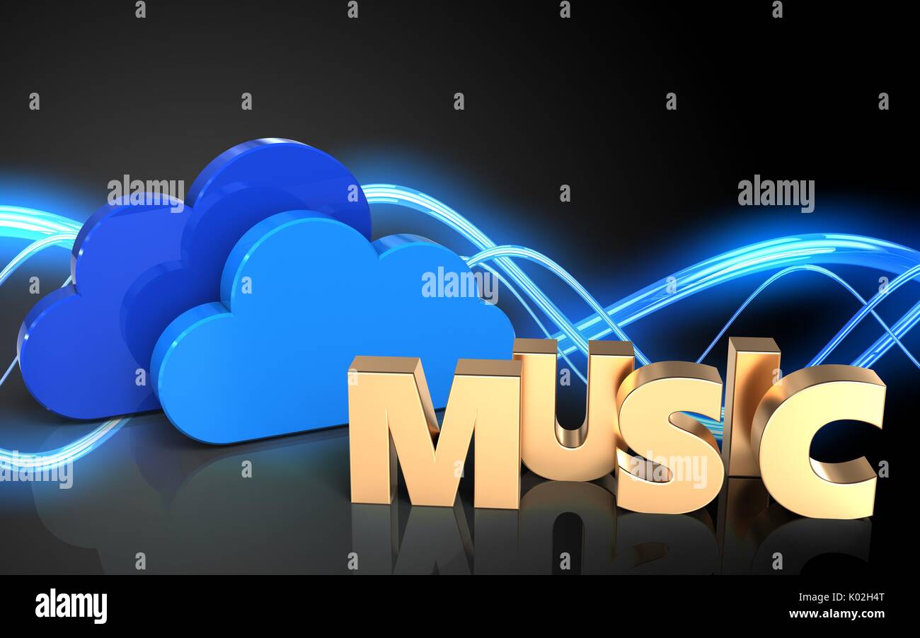 3d illustration of clouds over sound wave black background with music ...