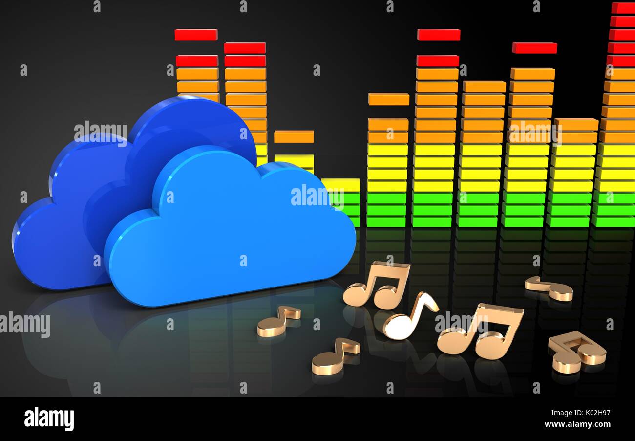 3d illustration of clouds over black background with notes Stock Photo ...