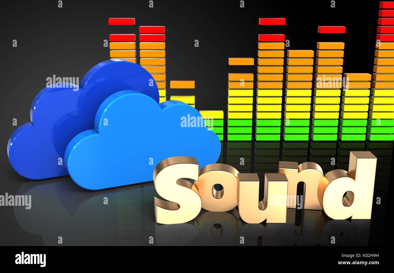 3d illustration of clouds over black background with 'sound' sign Stock ...