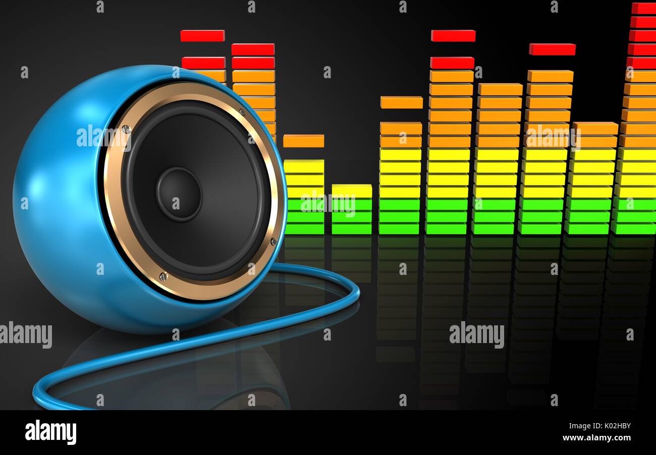3d illustration of blue sound speaker over black background Stock Photo ...
