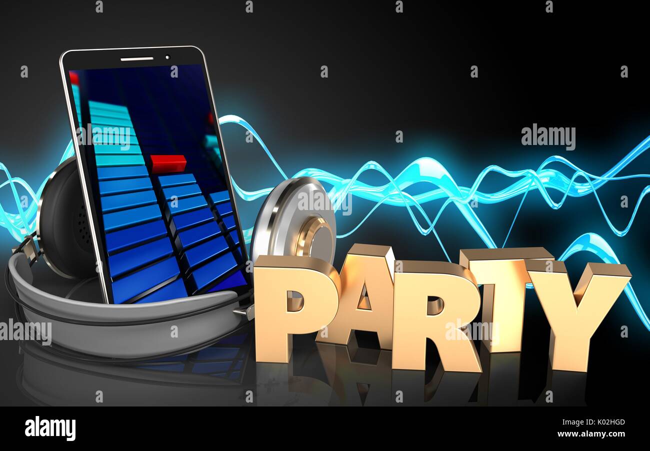 3d illustration of mobile phone over sound wave black background with ...