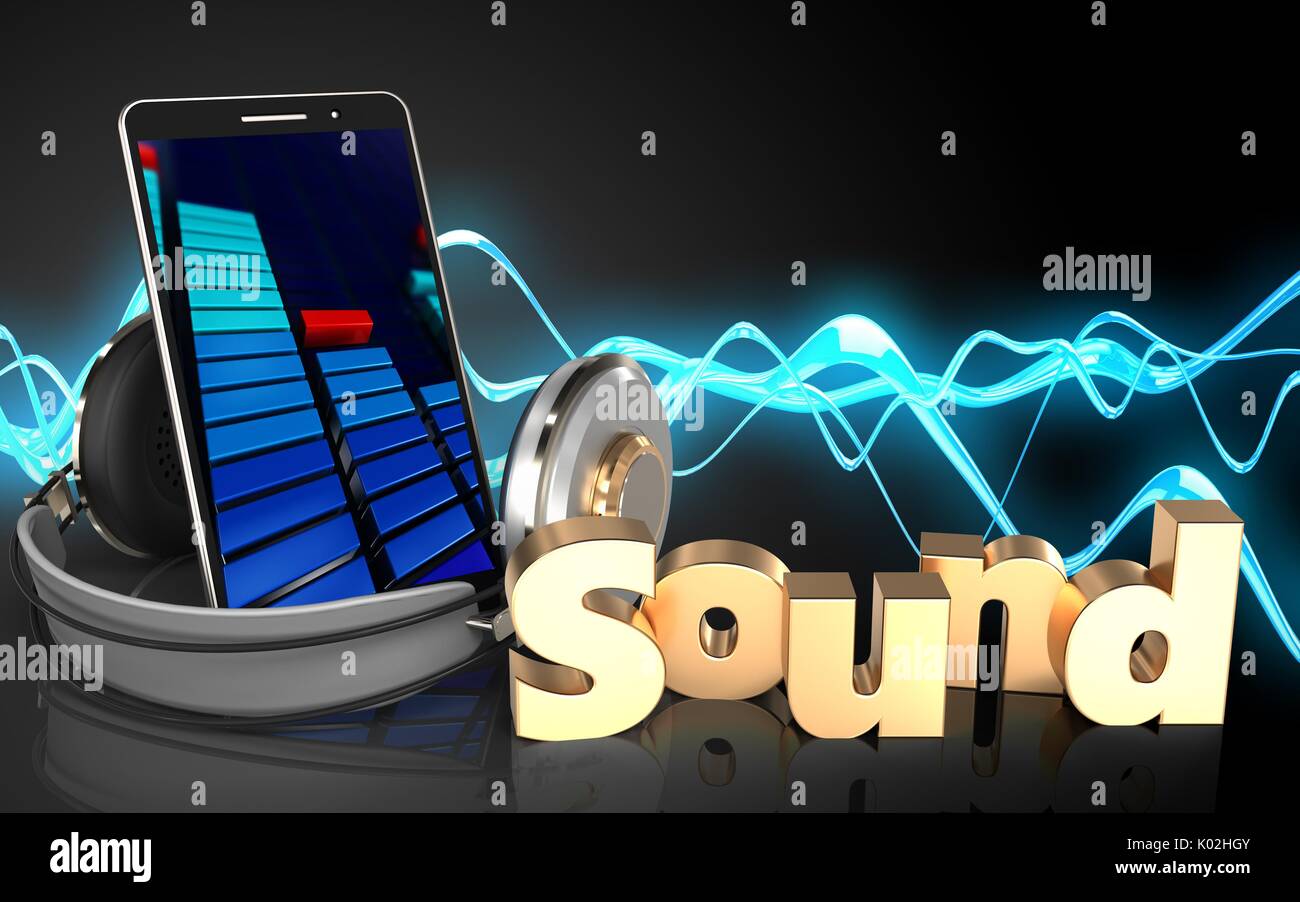 3d illustration of mobile phone over sound wave black background with ...
