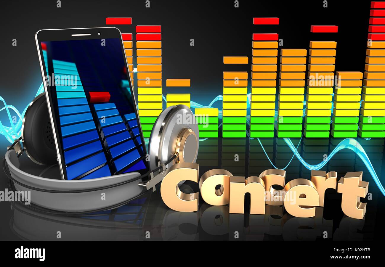 3d illustration of mobile phone over sound wave black background with ...