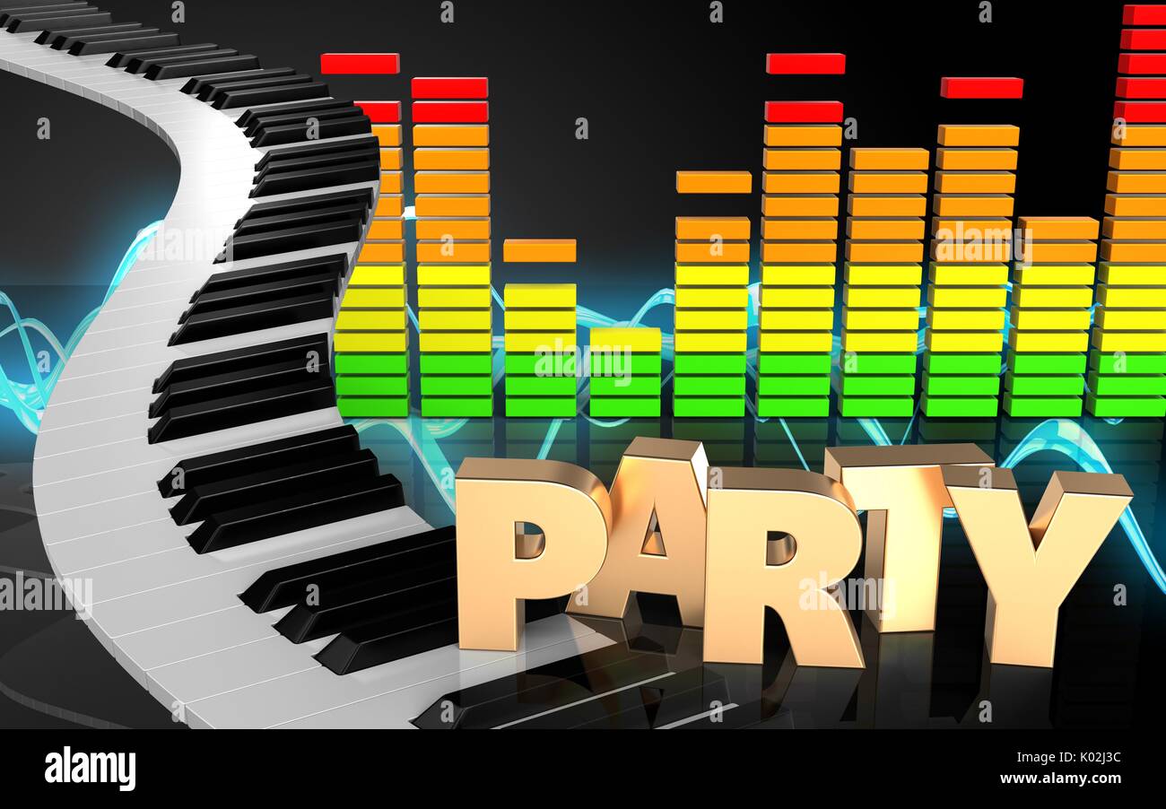 3d illustration of piano keys over sound wave black background with ...