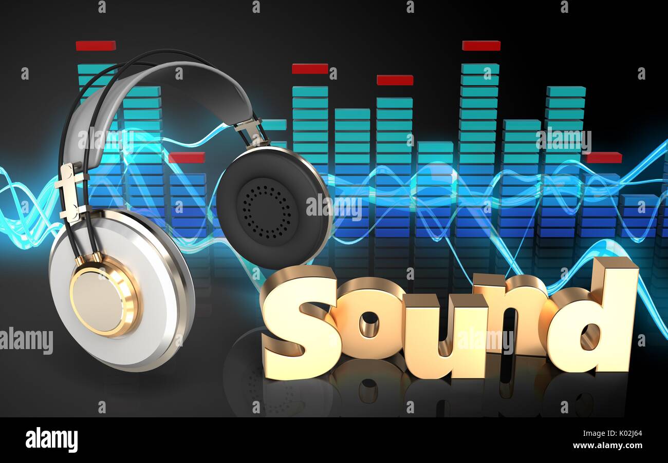 3d illustration of headphones over sound wave black background with ...