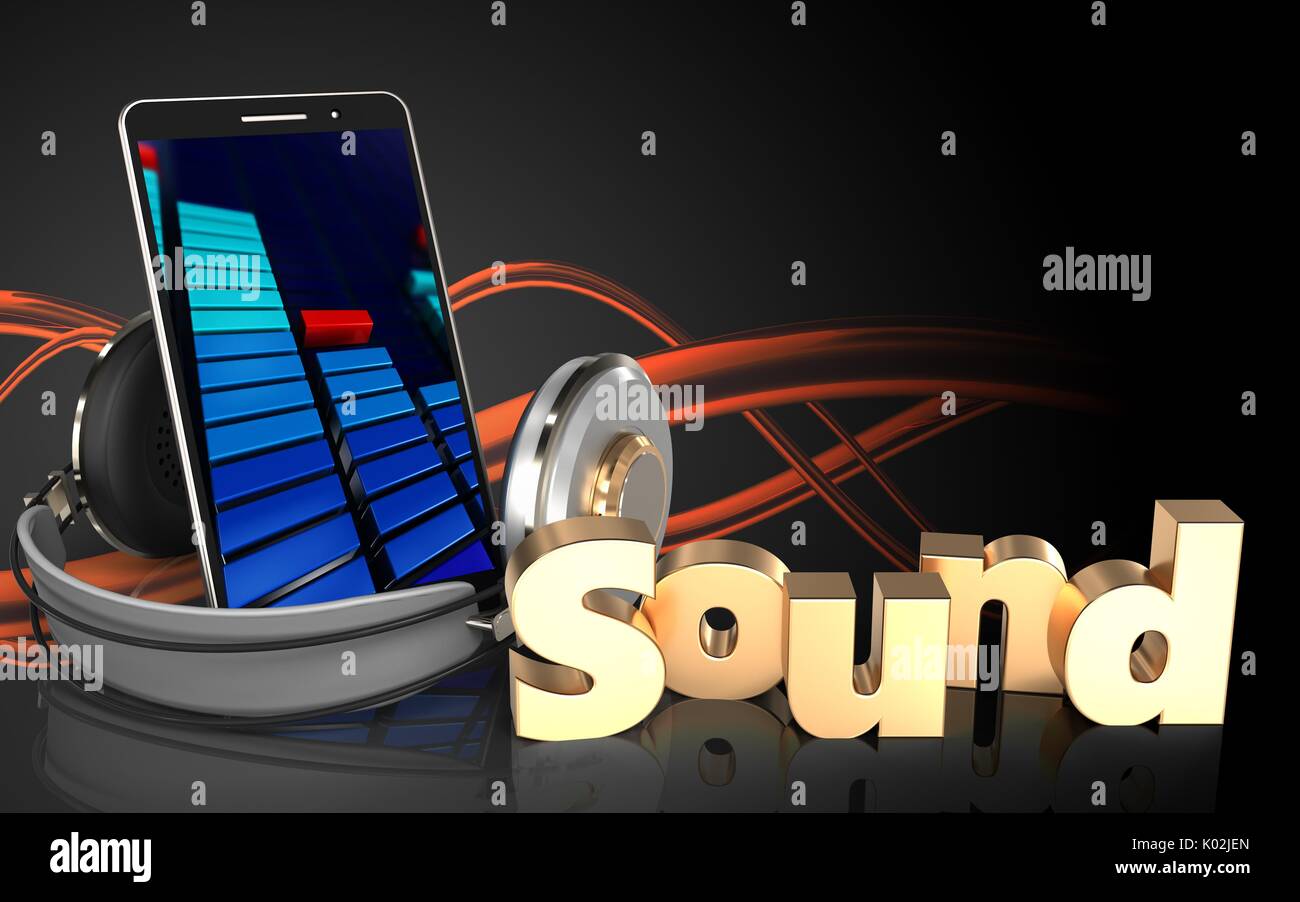 3d illustration of mobile phone over sound wave orange background with ...