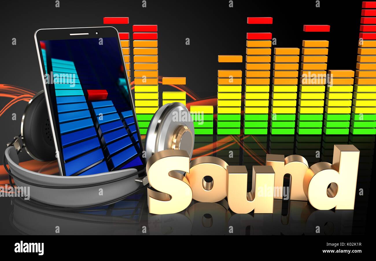 3d illustration of mobile phone over sound wave orange background with ...