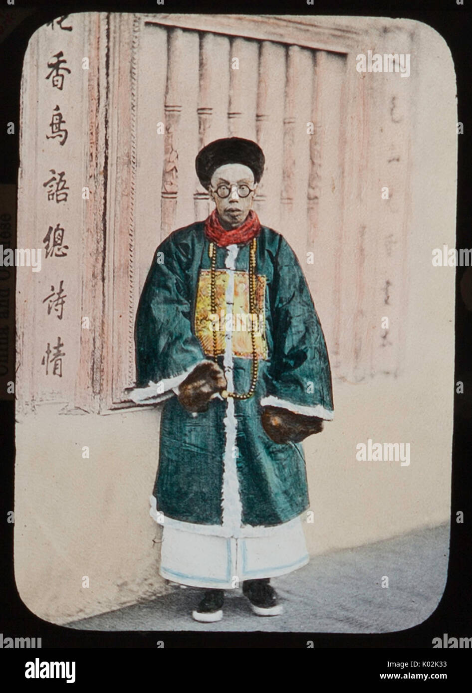 China, Mandarin in Official Robes, hand-coloured magic lantern slide, c ...