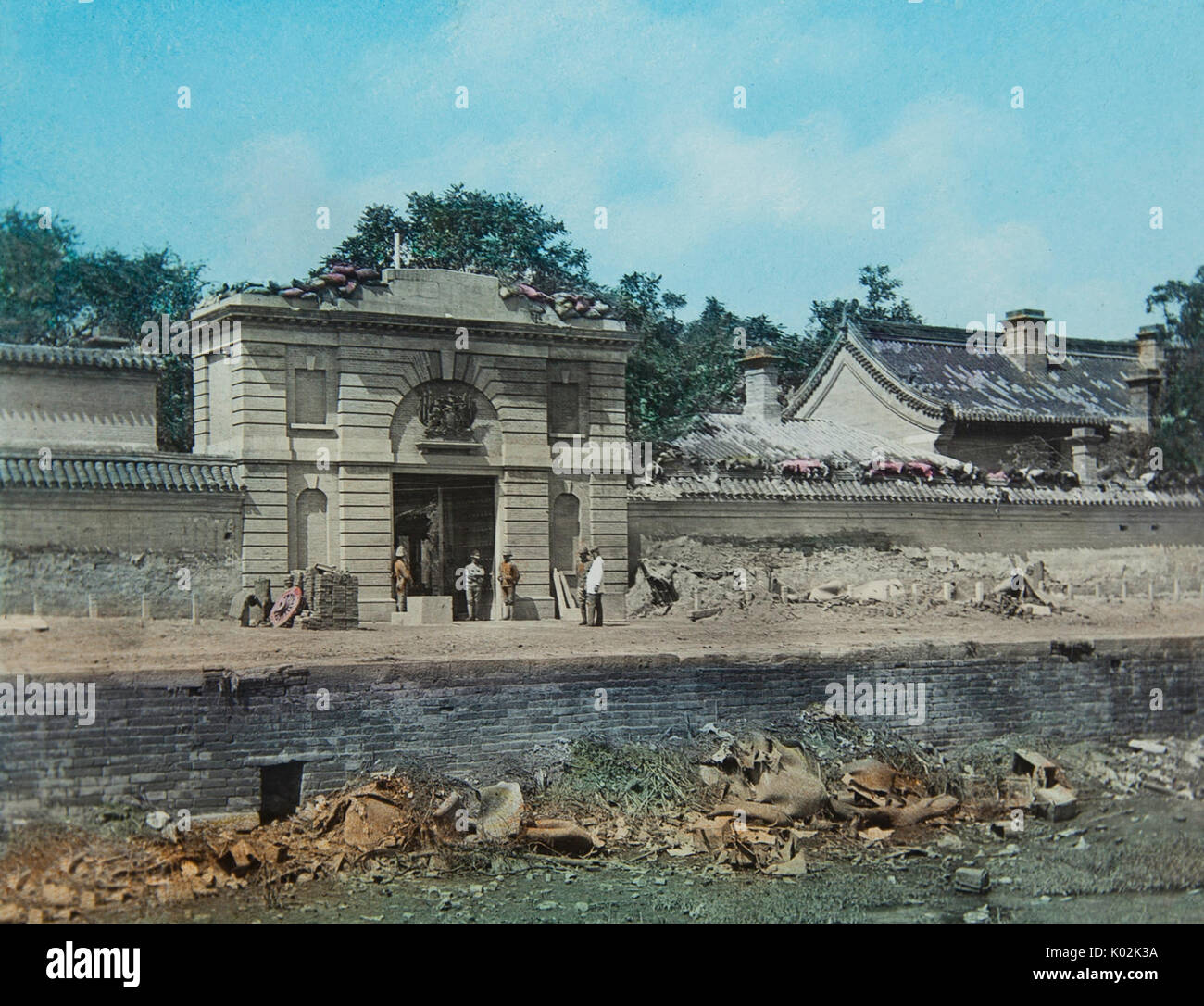 China,Gate of British Legation Peking (beijing), hand-coloured magic ...