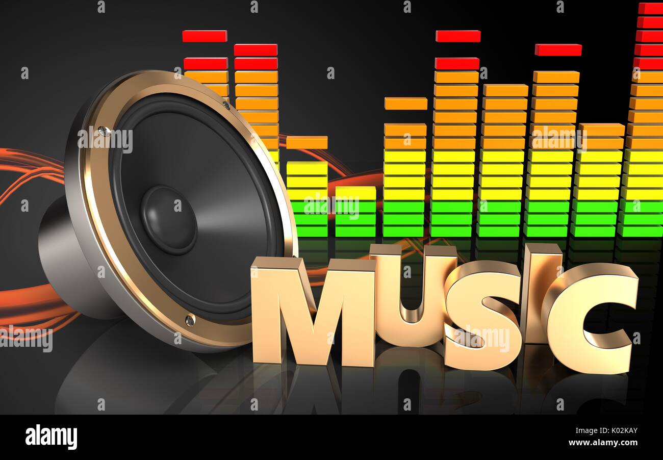 3d illustration of loud speaker over sound wave orange background with ...