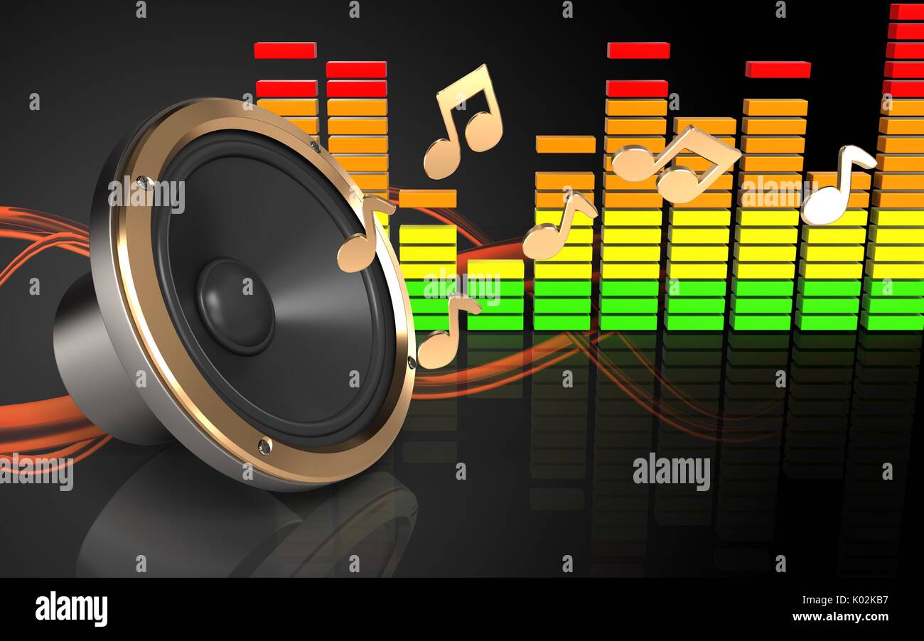 3d illustration of loud speaker over sound wave orange background with ...