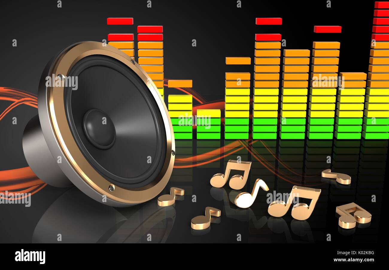 3d illustration of loud speaker over sound wave orange background with ...