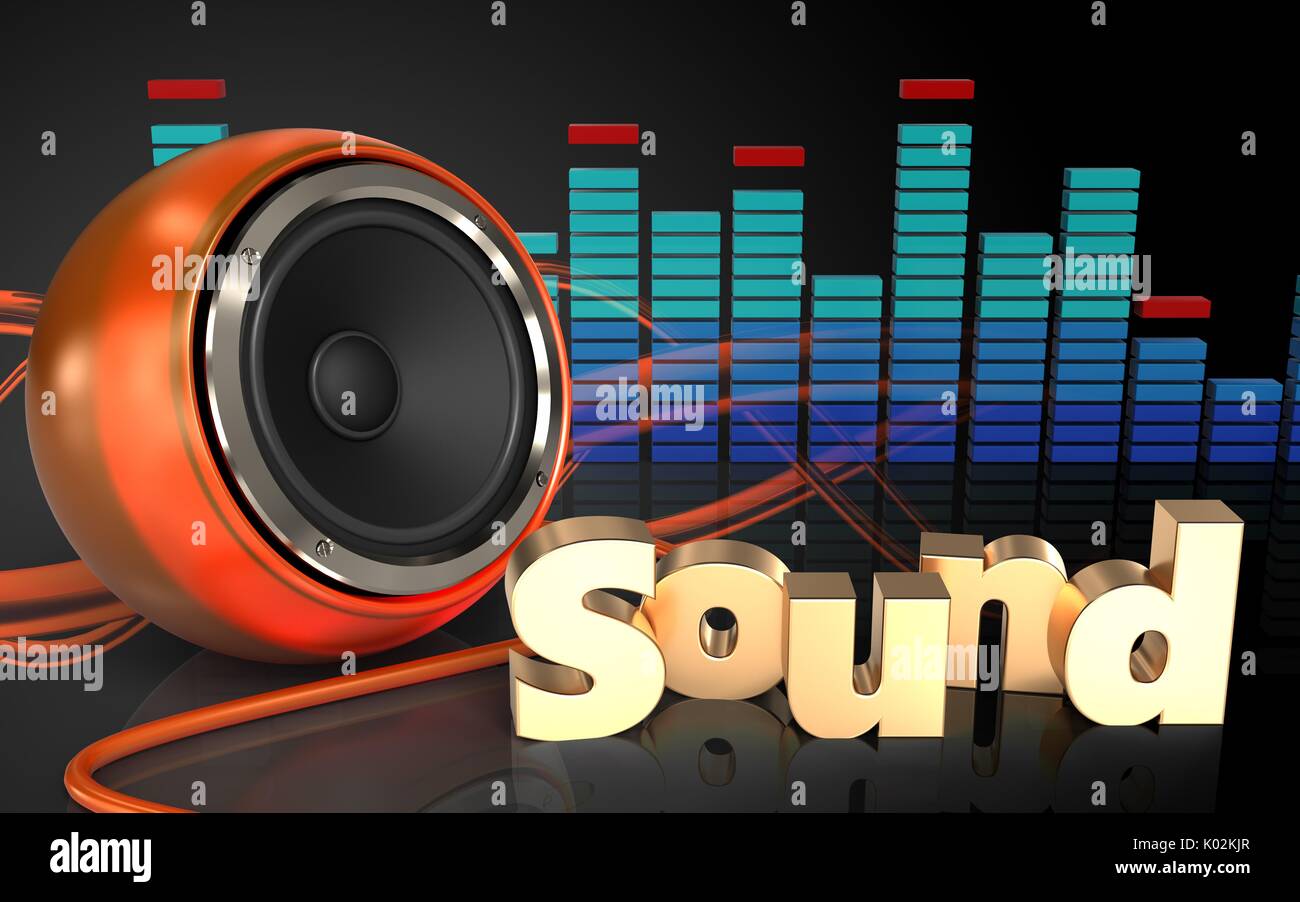 3d illustration of orange speaker over sound wave orange background ...