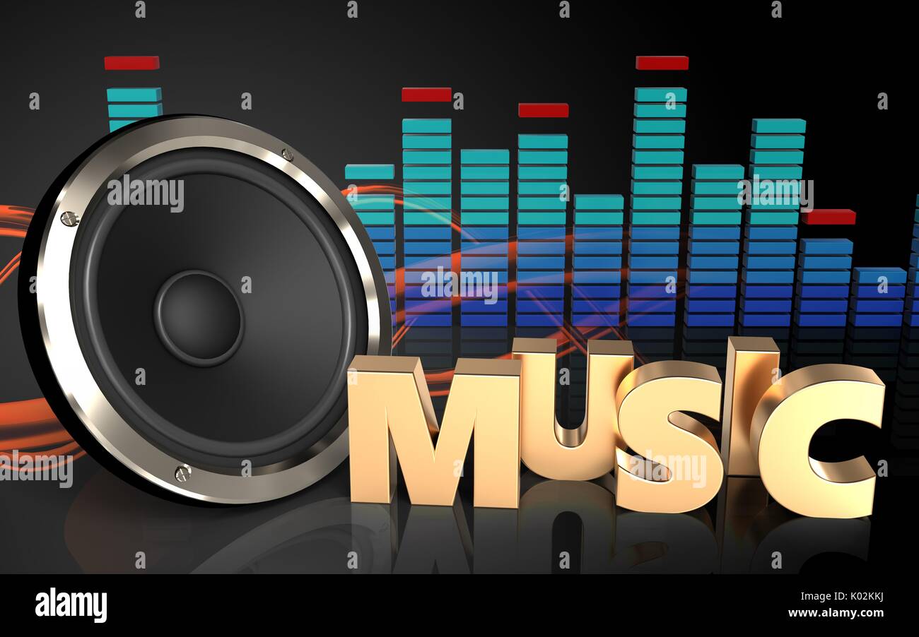 3d illustration of over sound wave orange background with music sign ...