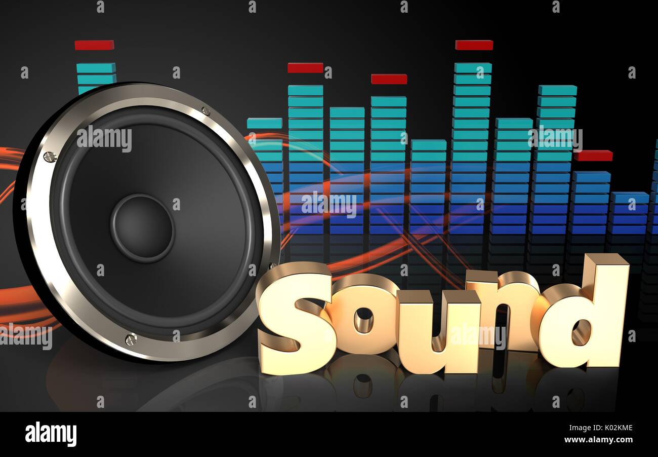 3d illustration of over sound wave orange background with 'sound' sign ...
