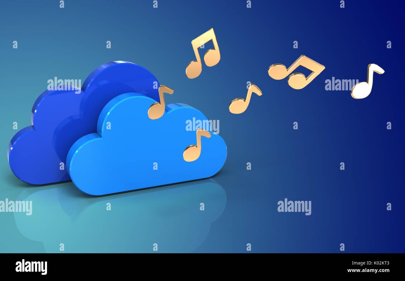 3d illustration of clouds over blue gradient background with notes ...