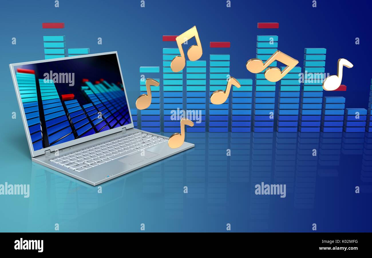 3d illustration of laptop computer over blue gradient background with ...