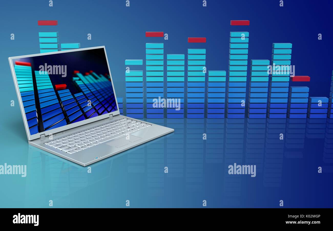 3d illustration of laptop computer over blue gradient background Stock ...