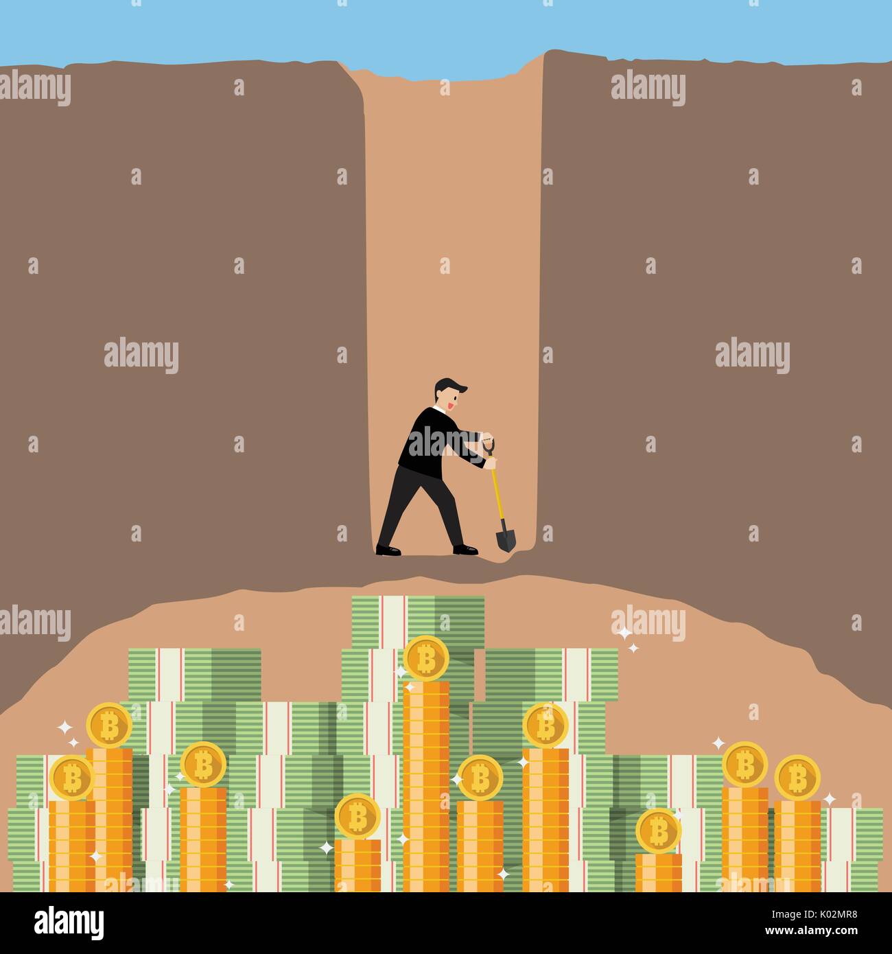 Businessman digging for a bitcoin. Bitcoin mining concept Stock Vector ...