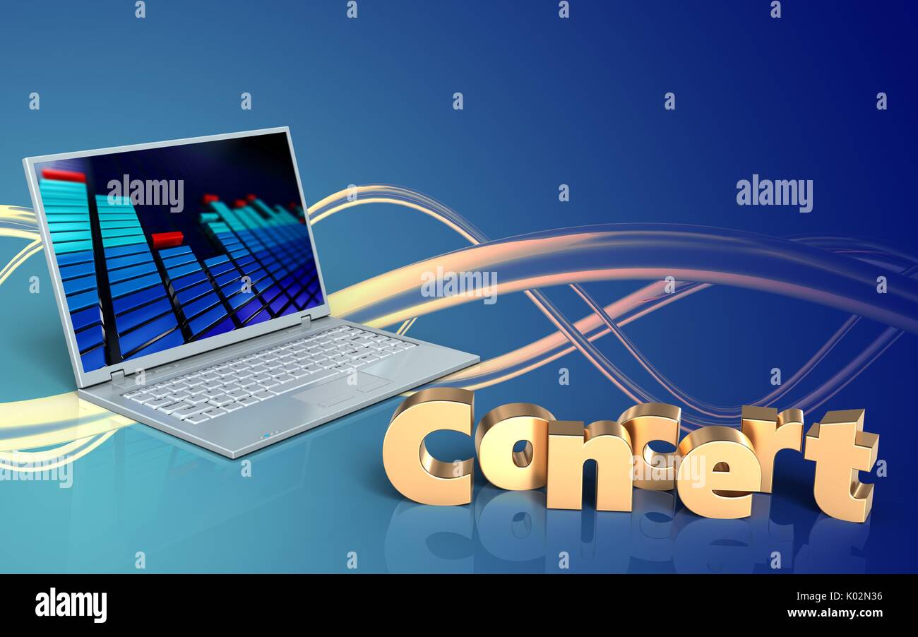 3d illustration of laptop computer over wave blue background with ...