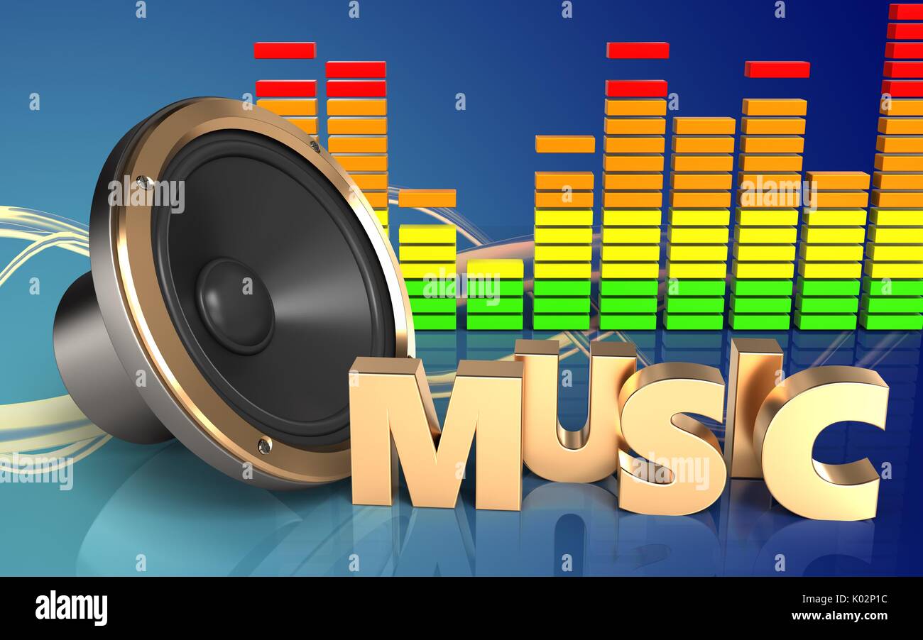 3d illustration of loud speaker over wave blue background with music ...