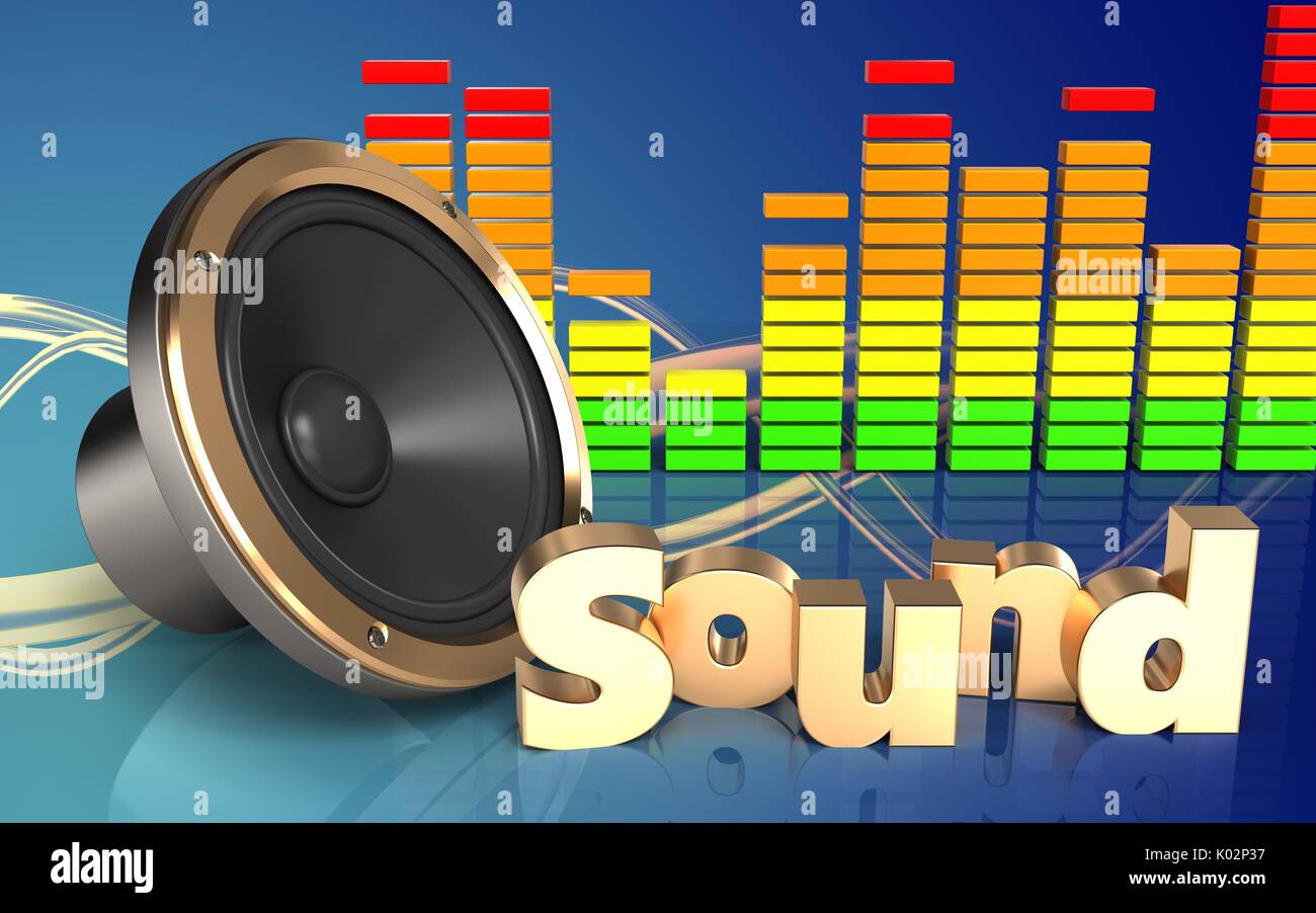 3d illustration of loud speaker over wave blue background with 'sound ...